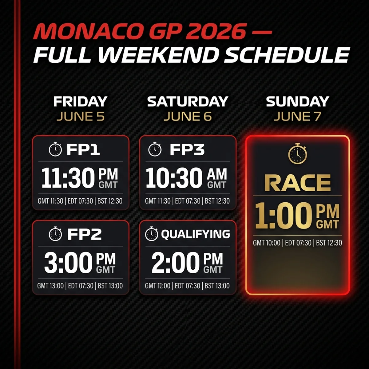 2026 Monaco Grand Prix: Full Weekend Schedule in GMT, EST and Every ...